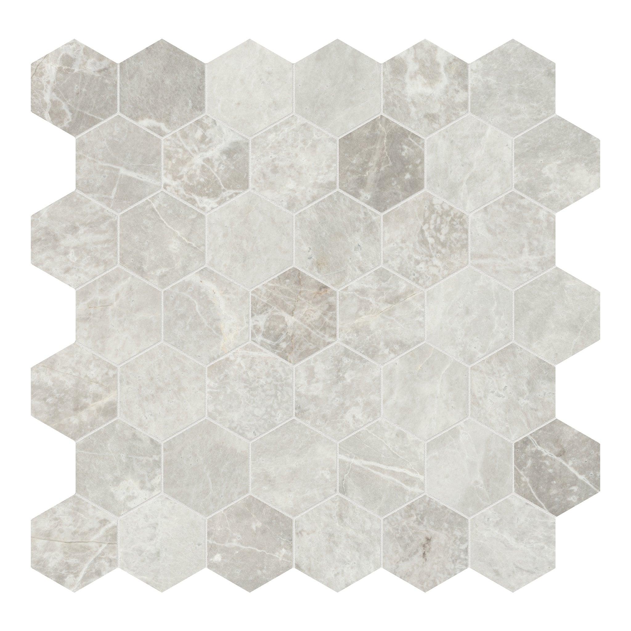 2x2 Nimbus Silverado Hexagon Honed Marble Mosaic