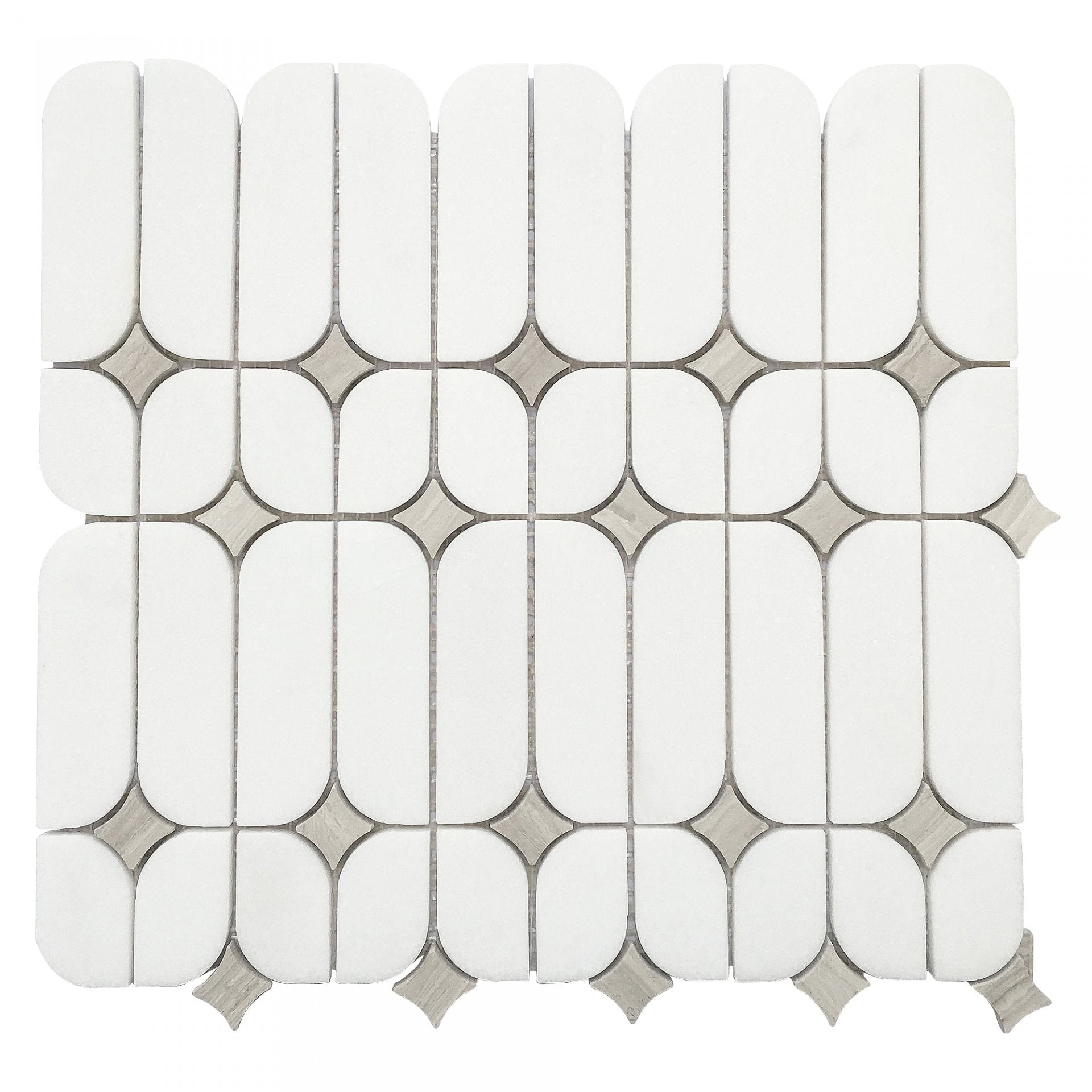 Artistic Capsule White Marble w/ Wooden White Star Polished Mosaic Fin